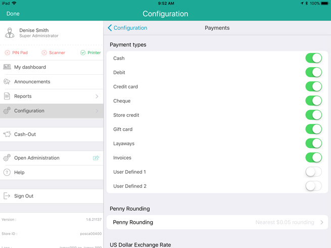 Configuring Payment Type Settings