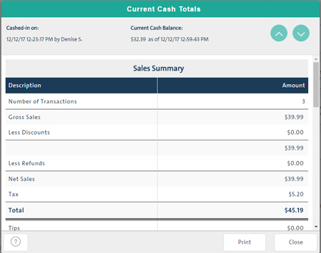 Current Cash Totals Report