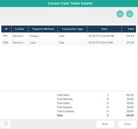 Current Cash Totals Details Report