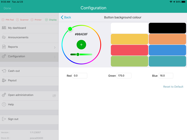 Setting your business logo and defining button colours